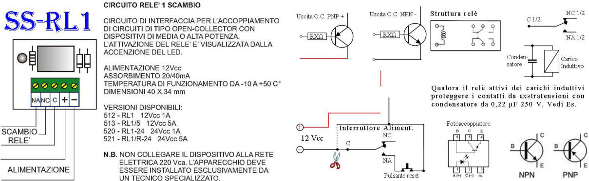 RELÈ PER USCITE OPEN COLLECTOR 12 Vcc. 50 mA 1 SCAMBIO 1 A COMPONENTE ...